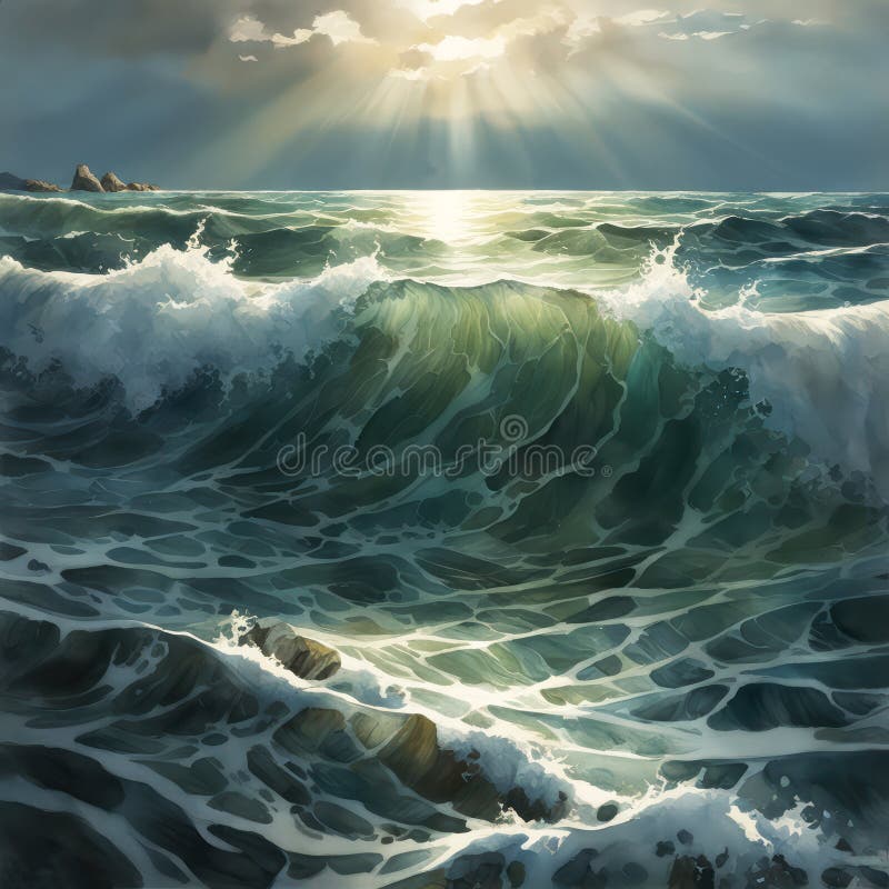 Beautiful Blue Splashes of the Sea Surface. Color Illustration Stock ...