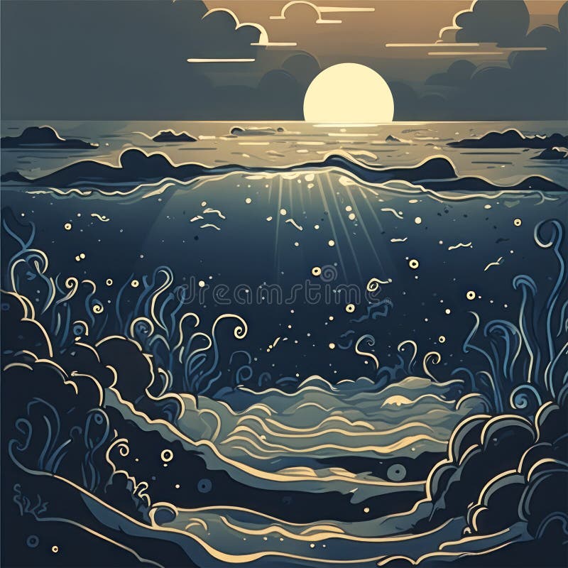 Beautiful Blue Splashes of the Sea Surface. Color Illustration Stock ...