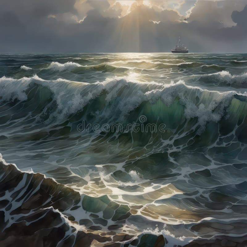 Beautiful Blue Splashes of the Sea Surface. Color Illustration Stock ...