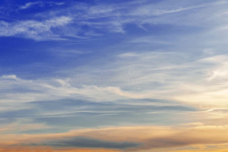 Beautiful Blue Sundown Sky with Clouds Stock Photo - Image of light ...