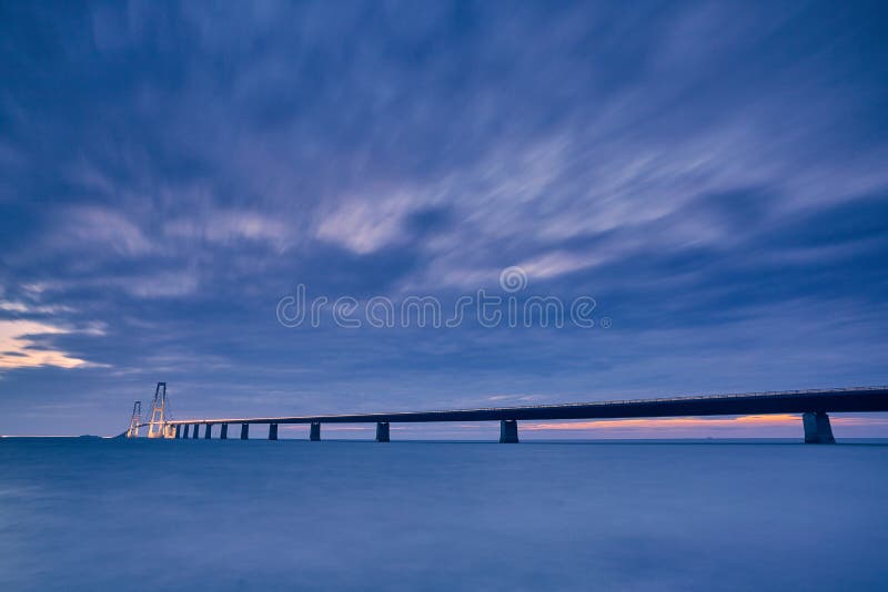 Beautiful Blue Sunset with Long Bridge Stock Photo - Image of street ...