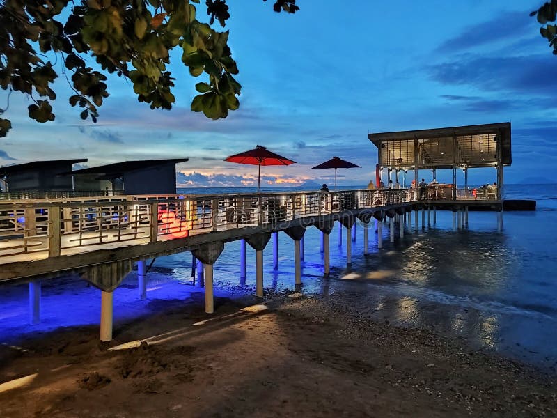Beautiful Blue Sunset View at the Beach Pier Stock Image - Image of ...