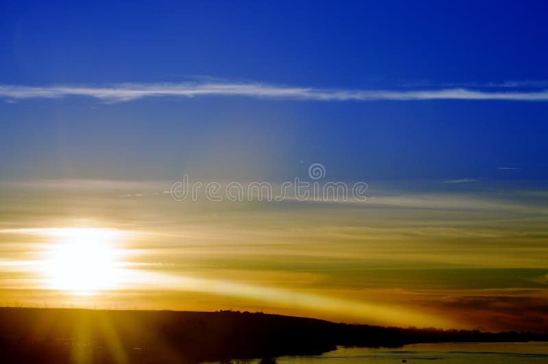Beautiful Blue Sunsetting Sky Stock Image - Image of clouds, green ...