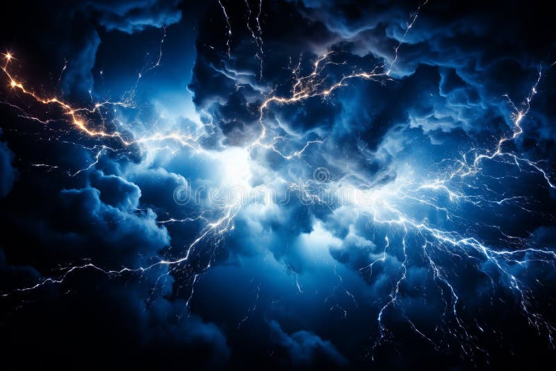 Beautiful Blue Thunder Lighting in the Sky Stock Illustration ...