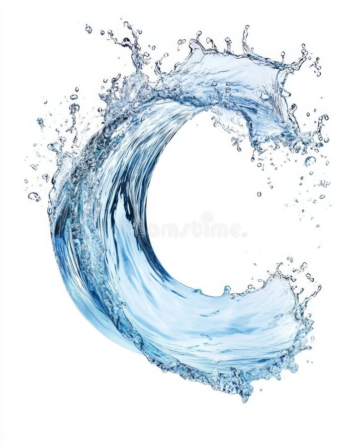 Dynamic Blue Water Wave with Isolated Splashes and Droplets on a Clean ...