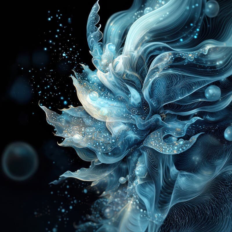 A Beautiful Blue and White Flower Surrounded by Magical Bubbles in ...