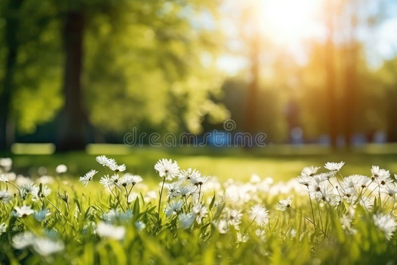 Beautiful, Blurred Spring Background with Blooming Glade, Trees, and ...