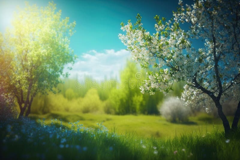 Beautiful Blurred Spring Background Nature with Blooming Trees, Created ...