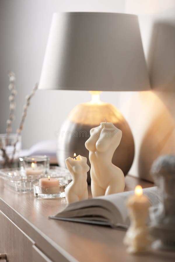 Beautiful Body Shaped Candles on Table Indoors Stock Image - Image of ...