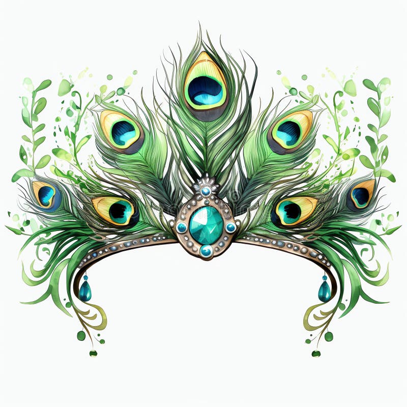 Beautiful Boho Crown Made of Peacocks Feather Clipart Illustration ...