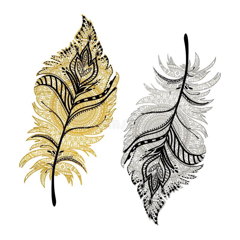 Beautiful Boho feathers. stock vector. Illustration of element - 72414572