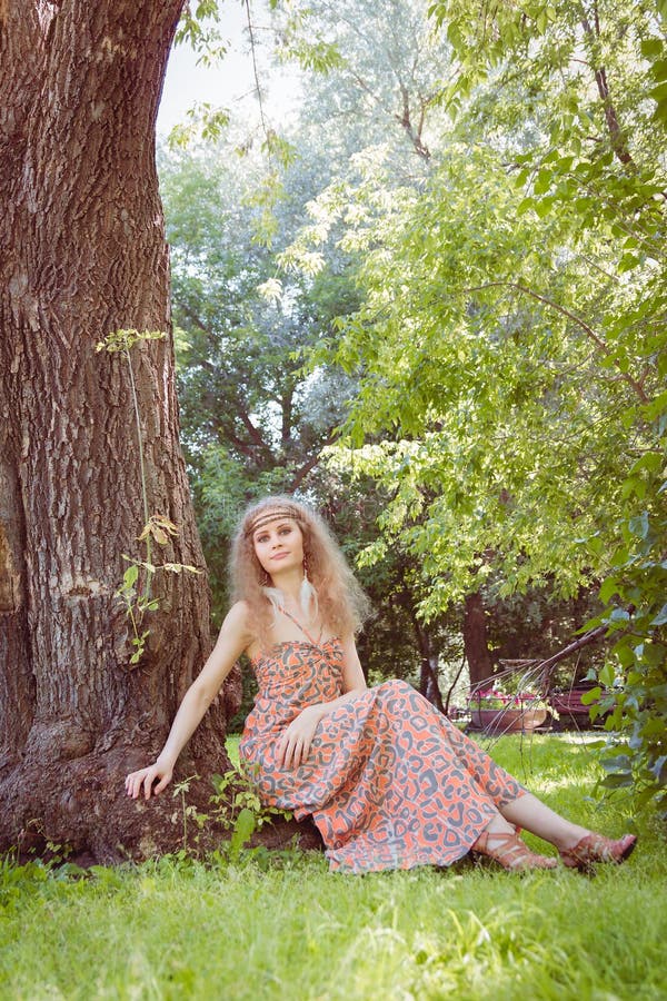 Beautiful Boho Girl Sitting Stock Photo - Image of smile, attractive ...