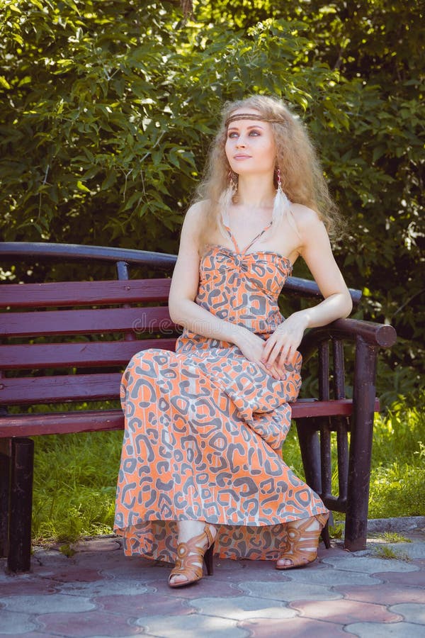 Beautiful Boho Girl Sitting Stock Photo - Image of forest, pretty: 77578116