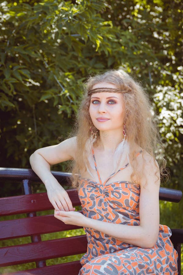 Beautiful Boho Girl Sitting Stock Photo - Image of single, female: 77578148