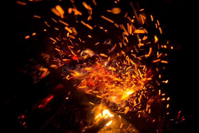 Beautiful Bonfire with Sparks Flying Upwards, View from Above Stock ...