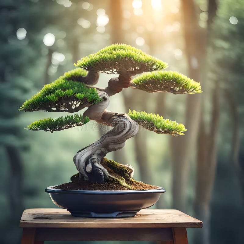 Beautiful Bonsai Tree in a Pot - Ai Generated Image Stock Illustration ...
