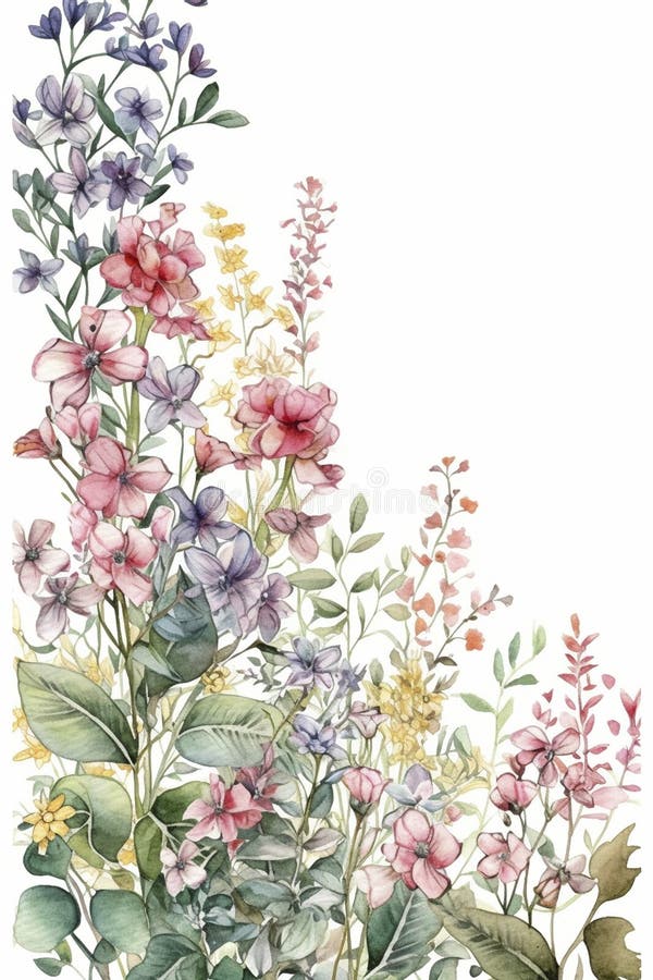 Beautiful Border with Small Spring Flowers and Leaves Border, Created ...