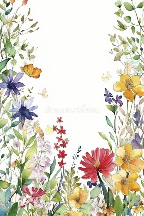 Beautiful Border with Small Spring Flowers and Leaves Border, Created ...