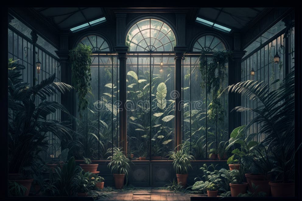 Beautiful Botanical Garden with Large Windows Stock Illustration ...