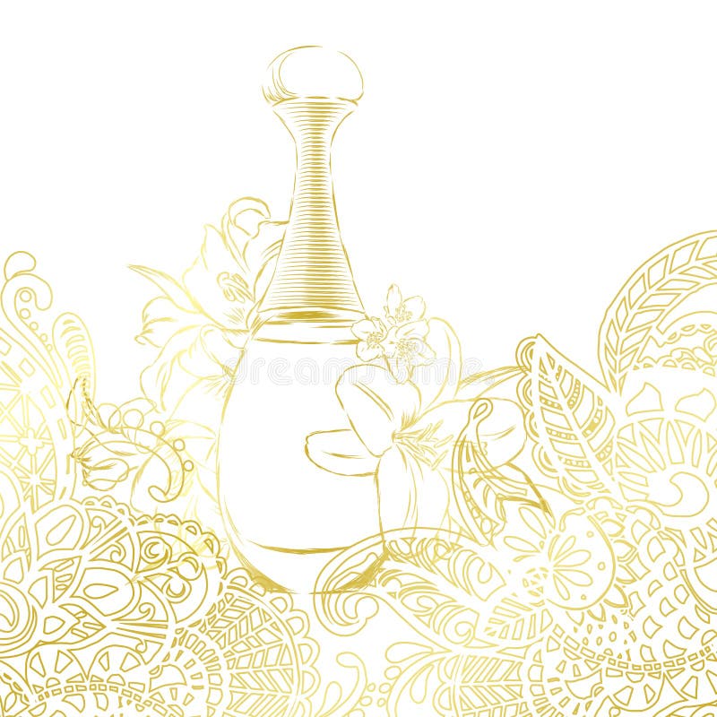 A Beautiful Bottle of Perfume and Oriental Patterns. Vector ...