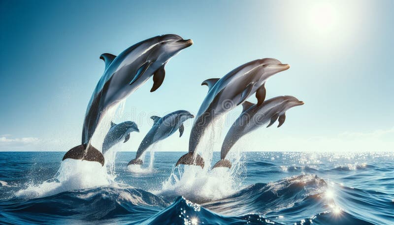 Beautiful Bottlenose Dolphins Jumping Stock Illustration - Illustration ...