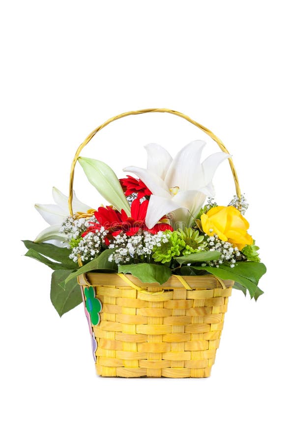 Beautiful Bouquet of Bright Flowers in Basket Stock Image - Image of ...