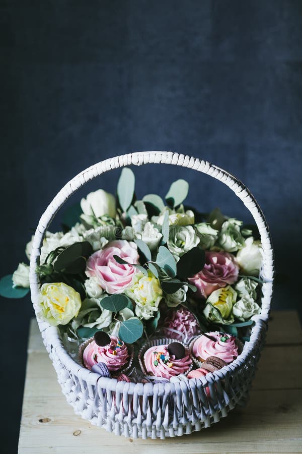 Beautiful Bouquet of Flowers in a Basket Stock Image - Image of gift ...