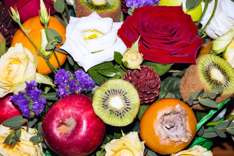 Beautiful Bouquet of Flowers and Fruit Stock Photo - Image of fruit ...