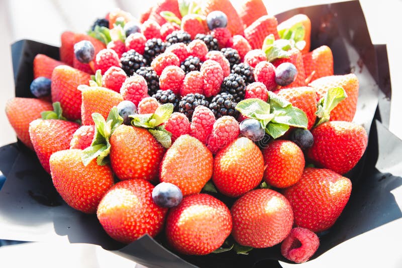 Beautiful Bouquet of Fresh Berries and Fruits Stock Photo - Image of ...