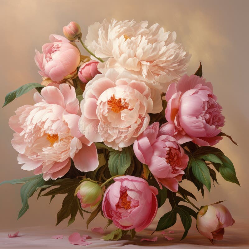 Beautiful Bouquet of Pink Peonies. Ai Generative Stock Illustration ...