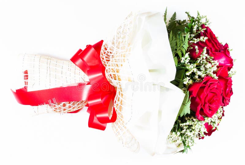 Beautiful Bouquet of Red Roses with Ribbon Stock Photo - Image of ...