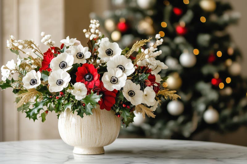 Beautiful Bouquet of Red and White Anemones with Eucalyptus and Cypress ...