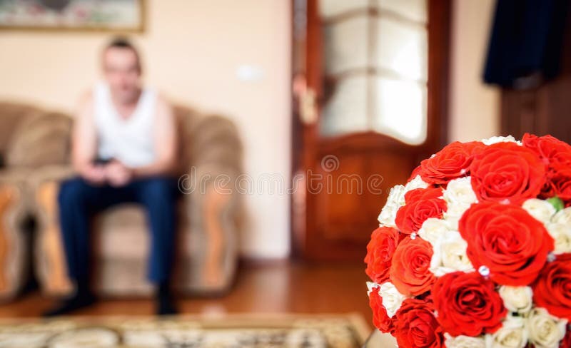 Beautiful Bouquet of Red and White Roses on the Table Stock Image ...