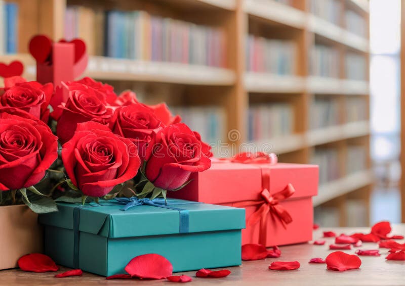 A Beautiful Bouquet of Roses in the Library Stock Illustration ...
