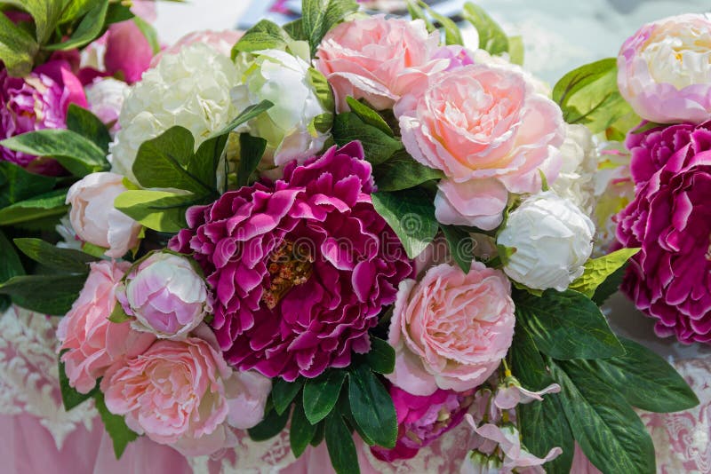 Beautiful Peonies And Roses Stock Photo - Image of wedding, cream: 49966188