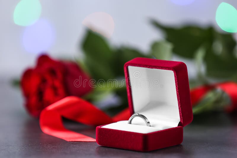 Beautiful Box with Engagement Ring on Table Stock Image - Image of ...