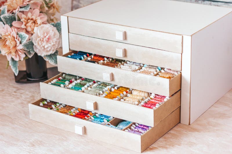 Beautiful Box for Threads with Compartments. Beautiful Colored Threads ...