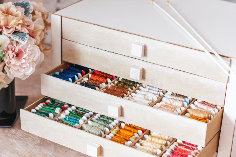 Beautiful Box for Threads with Compartments. Beautiful Colored Threads ...