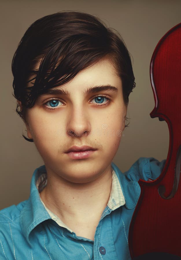 Beautiful Boy Holding a Violin Stock Photo - Image of beautiful ...