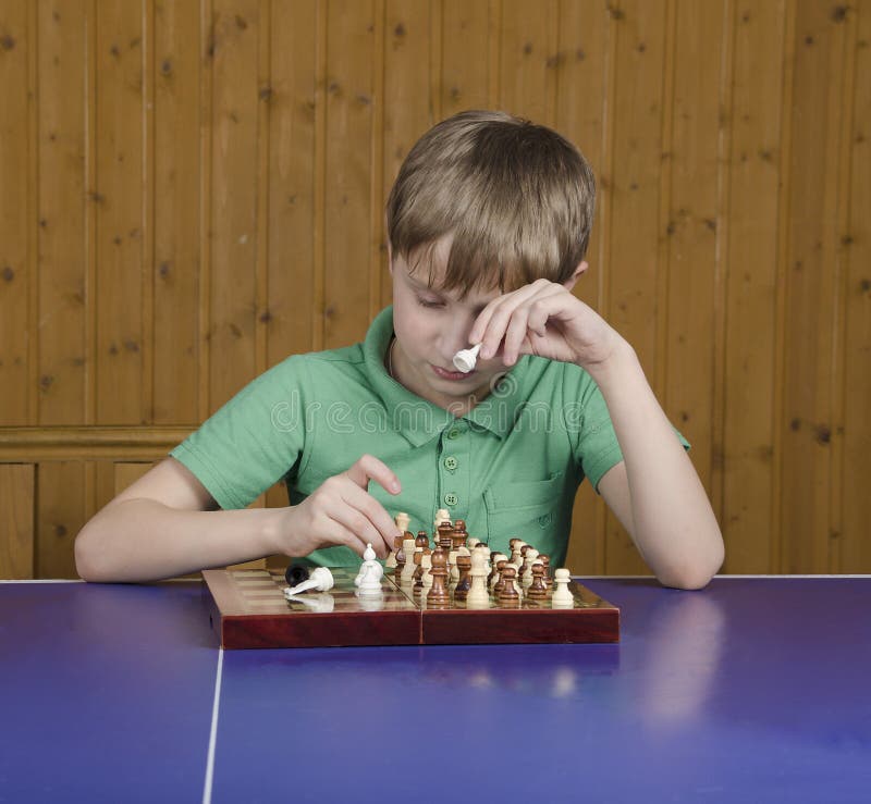 Beautiful Boy Playing Chess Stock Image - Image of background, emotion ...