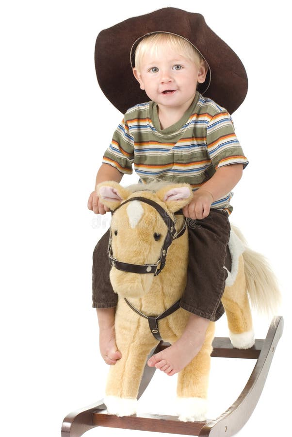 Beautiful Boy Rides Rocking Horse Stock Image - Image of expressive ...