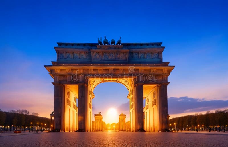 Beautiful Brandenburg Gate Illuminated at Beautiful Sky Front View ...
