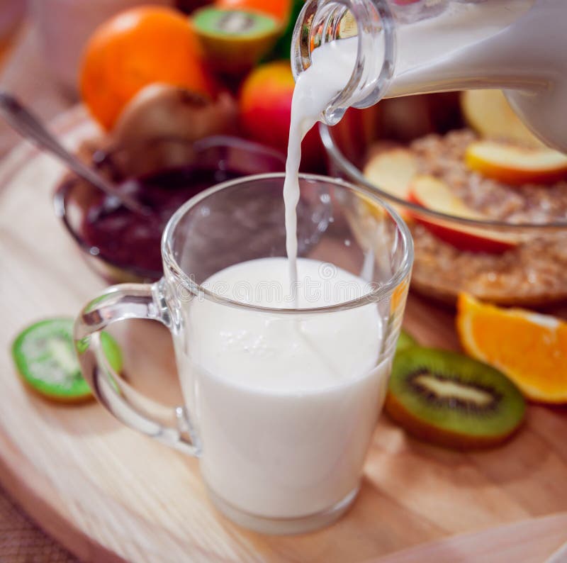 Beautiful Breakfast. Milk,fruits, Bread Stock Image - Image of food ...