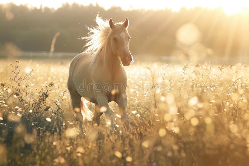 Beautiful Breed Horse Running in the Field in Summer Stock Illustration ...