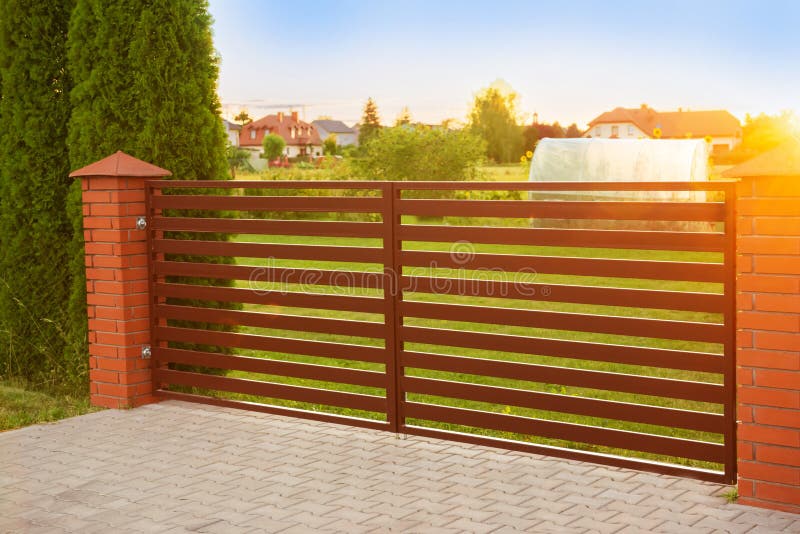 Beautiful Brick Fence with Iron Panels Outdoors Stock Image - Image of ...