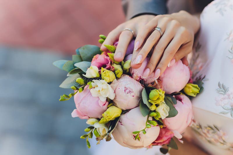 Beautiful Bridal Bouquet with Roses and Peonies. Stock Photo - Image of ...