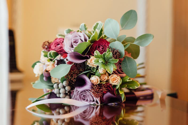 Beautiful Bridal Bouquet on a Table Stock Photo - Image of bouquet ...