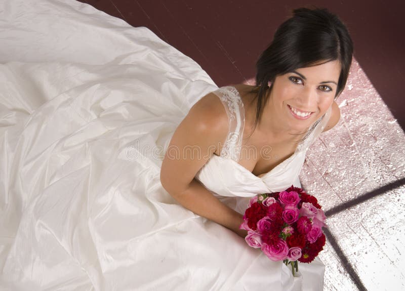 Beautiful Bride in Window Light Gown Floral Stock Photo - Image of good ...