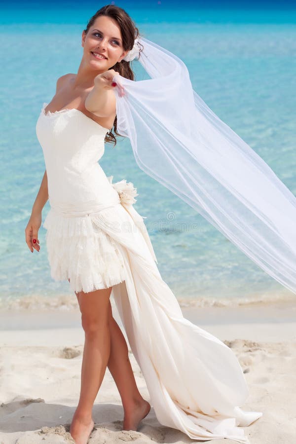 Beautiful Bride on the Beach Stock Image - Image of beach, romance ...