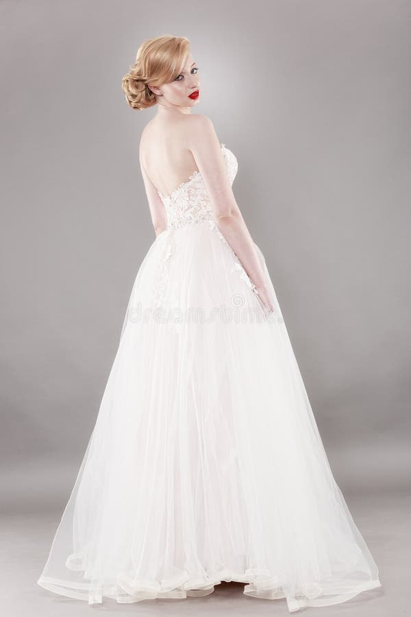 Beautiful Bride and Beautiful Wedding Dress Stock Image - Image of ...